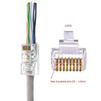 China 24 AWG RJ45 Pass Through Connector Gold Plated 50μ for Cat5e Cat6 Network Cable Assembly for sale
