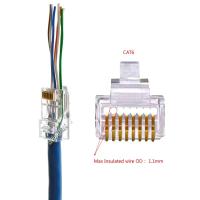China 24 AWG RJ45 Pass Through Connector Gold Plated 50μ for Cat5e Cat6 Network Cable Assembly for sale