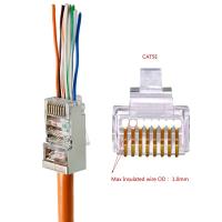 China 24 AWG RJ45 Pass Through Connector Gold Plated 50μ for Cat5e Cat6 Network Cable Assembly for sale