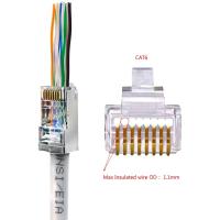 China 24 AWG RJ45 Pass Through Connector Gold Plated 50μ for Cat5e Cat6 Network Cable Assembly for sale