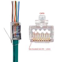 China 24 AWG RJ45 Pass Through Connector Gold Plated 50μ for Cat5e Cat6 Network Cable Assembly for sale