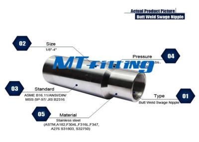 China PED Forged High Pressure Pipe Fittings , F304 Stainless Steel Butt Welded Threaded Swage Nipple for sale