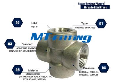 China ASTM A182 F304L / 304H Stainless Steel High Pressure Threaded / Socket Welded End Cross Fitting for sale
