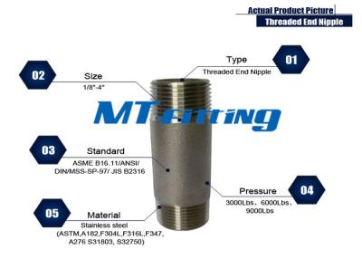 China ASTM A106 F317L Forged High Pressure Stainless Steel Pipe Fittings / Threaded Pipe Nipple for sale