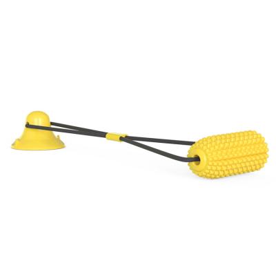 China Durable Bite Resistant Dog Tug Pull Rope Toy Corn Suction Cup Puppy Toys Dogs Supplies Pet Molar Ball New Material Toothbrush for sale