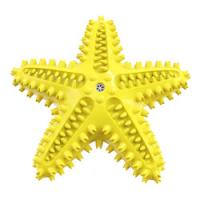 China Natural Rubber New Design Starfish Shape Dog Chew Toy Dental Cleaning Toothbrush Squeaky Toy Yellow Green Blue for sale