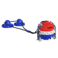 China Multifunctional Interactive Pet Leak Food Toys Strong Pet Molar Chew Toy Ball With Double Suction Cups for sale
