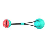 China Multifunction Interactive Double Teeth-cleaning Suction Cup Self-playing Food Dispensing Rubber Ball Chew Dog Tug Rope Toy for sale