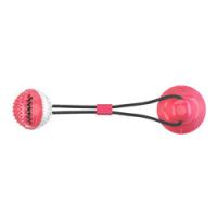China Multifunction Interactive Double Teeth-cleaning Suction Cup Self-playing Food Dispensing Rubber Ball Chew Dog Tug Rope Toy for sale