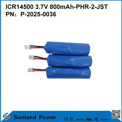 China ICR14500 3.7V 800mAh-PHR-2-JST-10mm Wire Battery for sale