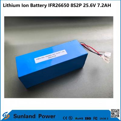 China The IFR26650 8S2P 25.6V 7.2Ah LiFePO₄ battery pack​ is widely used in solar tracking systems, telecom backup power supplies, portable instruments, and compact AGVs for sale