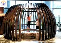 China Curved Aluminum Battens Wood Grain Finish Birdcage Pattern Bent Square Tubes 20-400mm Width for Mall Hotel Curtain Walls for sale