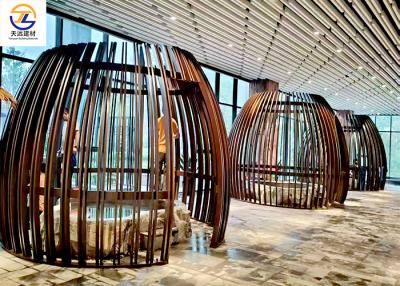 China Curved Aluminum Battens Wood Grain Finish Birdcage Pattern Bent Square Tubes 20-400mm Width for Mall Hotel Curtain Walls for sale