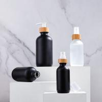 China Black Matte Bamboo Wood Cover Glass Bottle 30ml60ml90ml120ml240ml480ml Body Lotion Hand Sanitizer Bottle Press Pump cap for sale