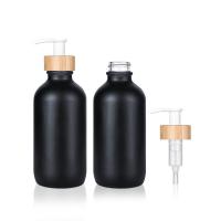 China Black Matte Bamboo Wood Cover Glass Bottle 30ml60ml90ml120ml240ml480ml Body Lotion Hand Sanitizer Bottle Press Pump cap for sale