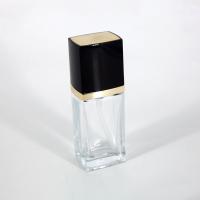 China 30ml 1OZ luxury clear square cosmetic flat liquid bottle foundation serum glass bottle with gold lotion pump for sale