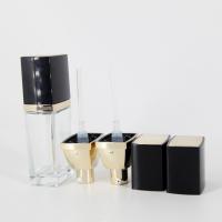 China 30ml 1OZ luxury clear square cosmetic flat liquid bottle foundation serum glass bottle with gold lotion pump for sale