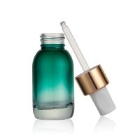 China New thick bottom30ml 50ml skin care essence flat shoulder glass bottles cylindrical gradient color essential oil dropper for sale