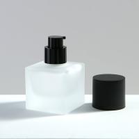 China 30ml liquid foundation frosted glass bottle Square with black pressing lotion pump cosmetic packaging container for sale