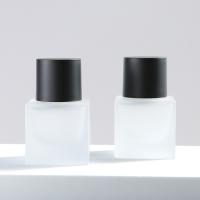 China 30ml liquid foundation frosted glass bottle Square with black pressing lotion pump cosmetic packaging container for sale