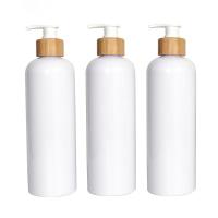 China Empty 250ml 200ml 300ml 500ml 4oz Luxury Shower Body Cosmetic Round Plastic Shampoo White Pet Custom Bamboo Lotion Pump for sale