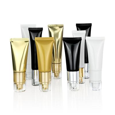 China 35ml/40ml/50ml Silver/gold aluminum tube with pressure pump head and silvered or gold screw cap for sale