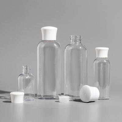China 30ml 50ml 120ml 150ml 200ml300ml500ml transparent round PET Rose essential oil bottle pure dew bottle with plastic cap for sale
