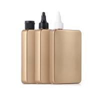 China 200ml 300ml Custom Color Gold Empty HDPE Flat Sunscreen Tanning Oil Lotion Cream Body Oil Shampoo Plastic Bottles for sale