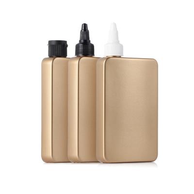 China 200ml 300ml Custom Color Gold Empty HDPE Flat Sunscreen Tanning Oil Lotion Cream Body Oil Shampoo Plastic Bottles for sale