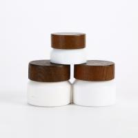 China Cosmetic Cream Bottle White Porcelain Glass Bottle Cream Bottle With Bamboo Lid or Wooden Lid  5g 10g 15g 30g 50g 100g for sale