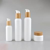 China White porcelain bottles 15ml 30ml 50ml 100ml 120ml cosmetic jar with bamboo lotion pump face cream jar with bamboo lid for sale