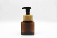 China Customized 250ml, 500ml Brown Square Bottle with Bamboo Lid Foam Lotion Pump Cosmetic Bottle for sale