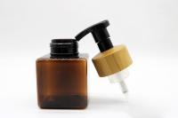China Customized 250ml, 500ml Brown Square Bottle with Bamboo Lid Foam Lotion Pump Cosmetic Bottle for sale