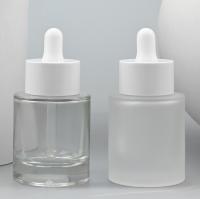China Transparent/Frosted Super Thick Bottom Flat Shoulder Round 30ml Serum Essence Pump Dropper Glass Bottles for sale