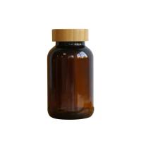 China 60ml 100ml 120ml 150ml 200ml 250ml Pill vitamin tablet bottle wide mouth amber glass capsule bottle with bamboo lid for sale