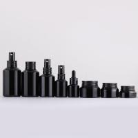 China 15ml 30ml 60ml 120ml 200ml Matte Black Slant Shoulder Glass Cosmetic Lotion Pump Bottles 15g30g50g100g Glass Cream Jars for sale