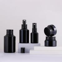 China 15ml 30ml 60ml 120ml 200ml Matte Black Slant Shoulder Glass Cosmetic Lotion Pump Bottles 15g30g50g100g Glass Cream Jars for sale