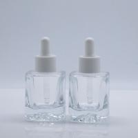 China 20ml 30ml 50ml Clear Flat Square Thick Bottom Serum Glass Dropper Bottle with White Lid for sale