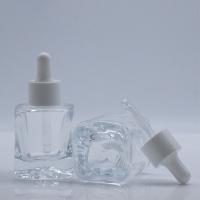 China 20ml 30ml 50ml Clear Flat Square Thick Bottom Serum Glass Dropper Bottle with White Lid for sale