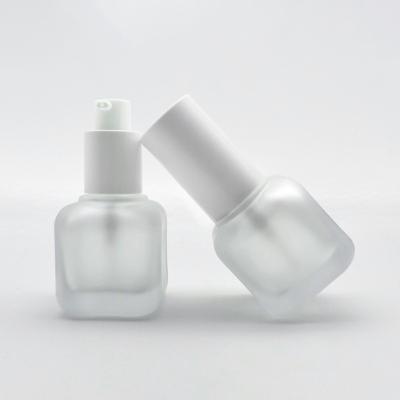 China 30ml/1 Oz Frosted Glass Foundation Bottle,Empty Refillable Square Lotion Bottle With Press Pump for Body Cream for sale
