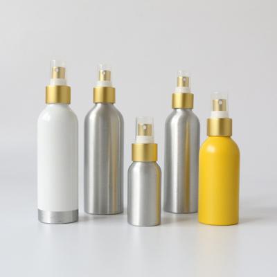 China Round Silver Aluminum Lotion Pump Bottles with Black Pump Gold Ring for Shampoo Body Washing Cream,Essential Oil Bottle for sale