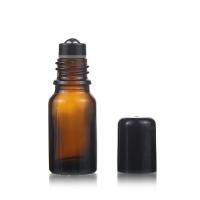 China Brown Glass Roll-on Bottles Empty Refillable Glass Roller Bottles with Stainless Steel Roller Balls for sale
