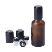 China Brown Glass Roll-on Bottles Empty Refillable Glass Roller Bottles with Stainless Steel Roller Balls for sale