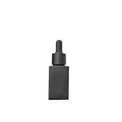 China 10ml 15ml 30ml, Square Matt Black Bottle With Black pipette Frosted Essential Oil Bottle for sale