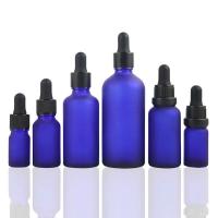 China Frosted Blue Glass Bottles With Black Collar Dropper 5ml 10ml 20ml 30ml 50ml 100ml Frosting Dropper Essential Oil Bottle for sale