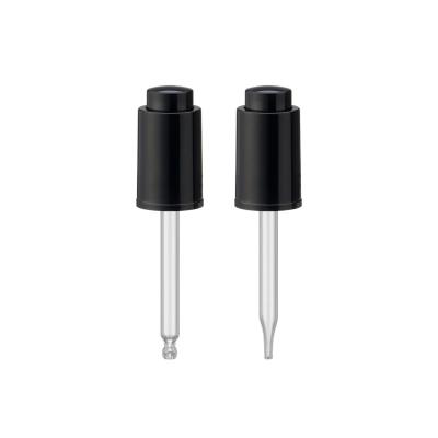 China 13-415, 15-415,  18-410  20-410  Clear Glass Trident Vial  Plastic Black Press Dropper Cap with Glass Pipe for Cosmetic Bottle Packaging for sale
