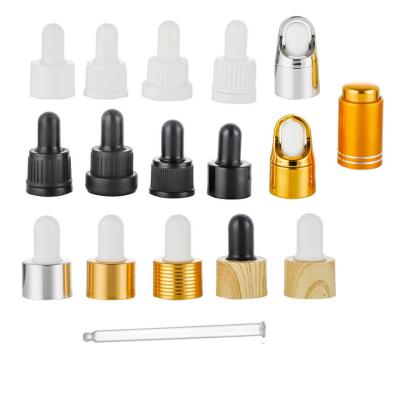 China 18/415 20/410 24/410 28/415 Smooth Plastic White Dropper Cap Shiny Gold Aluminum Closure with Pipette for essential oil bottle CBD Bottles for sale