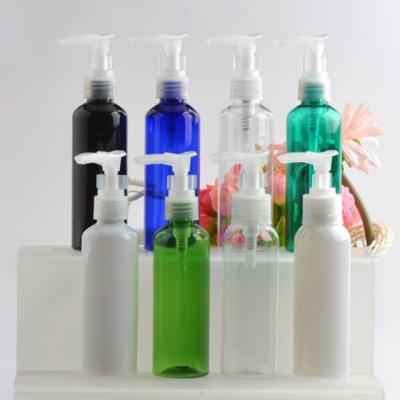 China 100ml blue clear green amber black white plastic PET shampoo lotion bottle pump bottle with high quality for sale