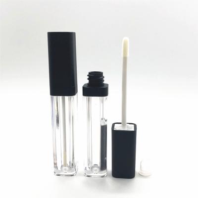 China 6ml empty flat black rounded corner square lip gloss tubes containers with wands liquid lipgloss tube cosmetic usage for sale