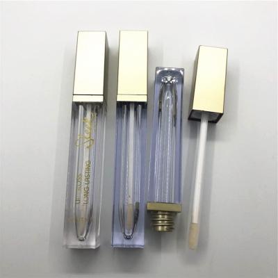 China Low MOQ 6ml gold square empty lip gloss tube containers with wands lipgloss tube gold in stock for sale